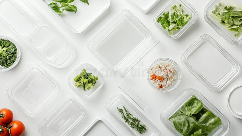 Flat Lay Neatly Packed Meal Prep Containers Clean White Table Digital ...