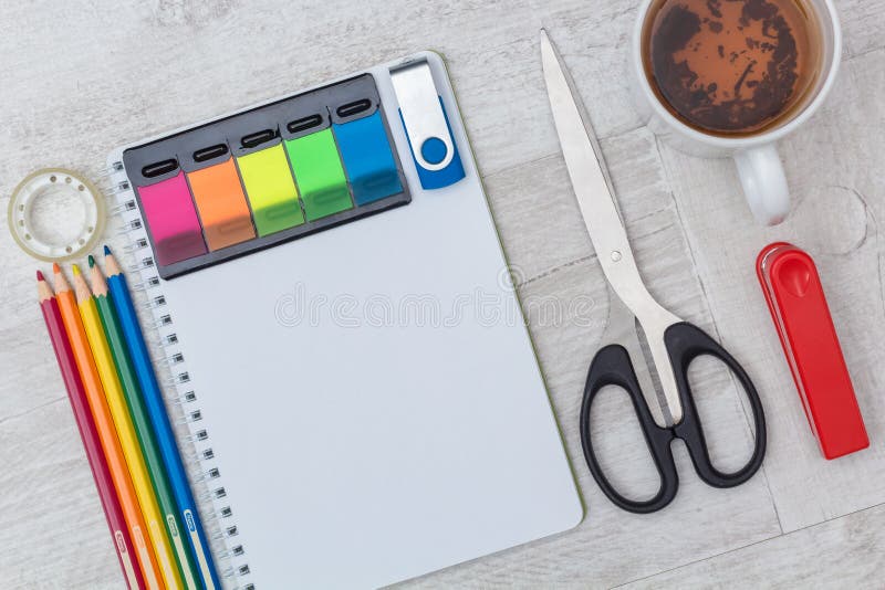 Flat Lay: Notebook and Stationery Stock Photo - Image of notebook ...
