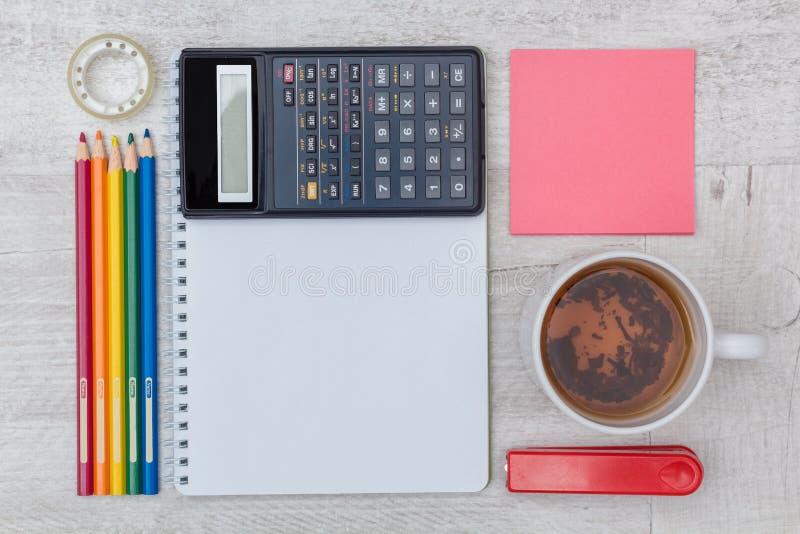 Flat Lay: Notepad and Calculator Stock Photo - Image of calculator ...