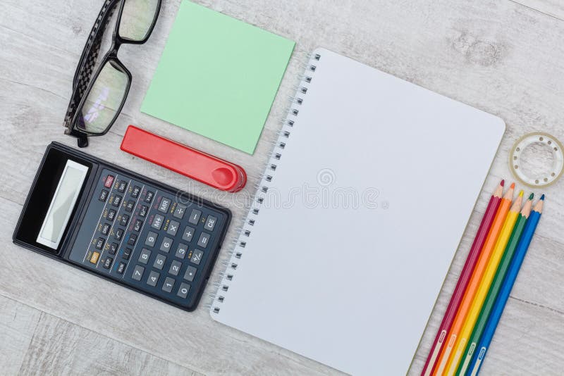 Flat Lay: Notepad and Calculator Stock Image - Image of notepad, office ...