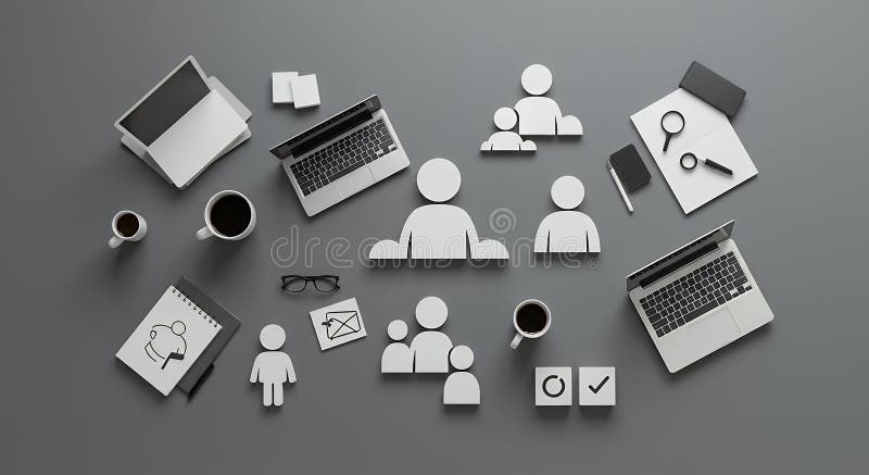 Flat Lay Office Collaboration Icons â€ Symmetrical Composition on ...