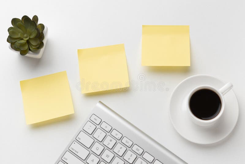 Flat Lay Office Desk Assortment with Empty Post Its Stock Photo - Image ...