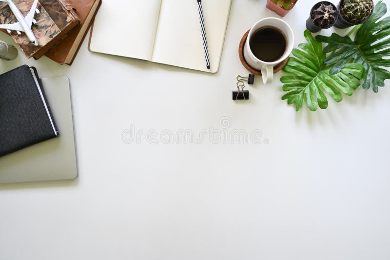 Flat Lay Office Top View Table Stock Image - Image of design, notebook ...