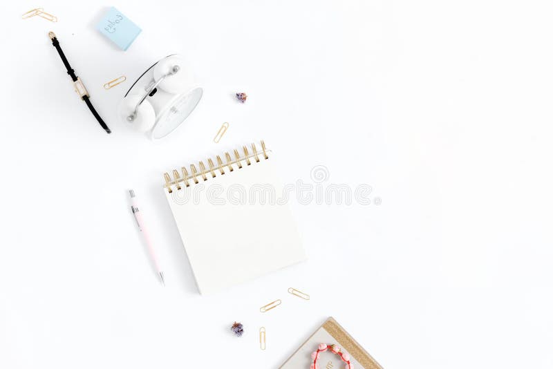 Flat Lay Office Workspace Notepad Top View Minimal Workplace Stock ...