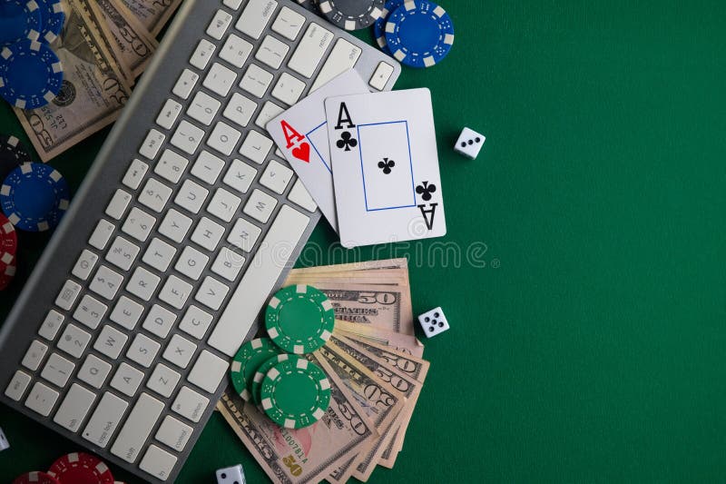 Flat Lay .online Poker Gambling . Poker Cards Stock Image - Image of ...
