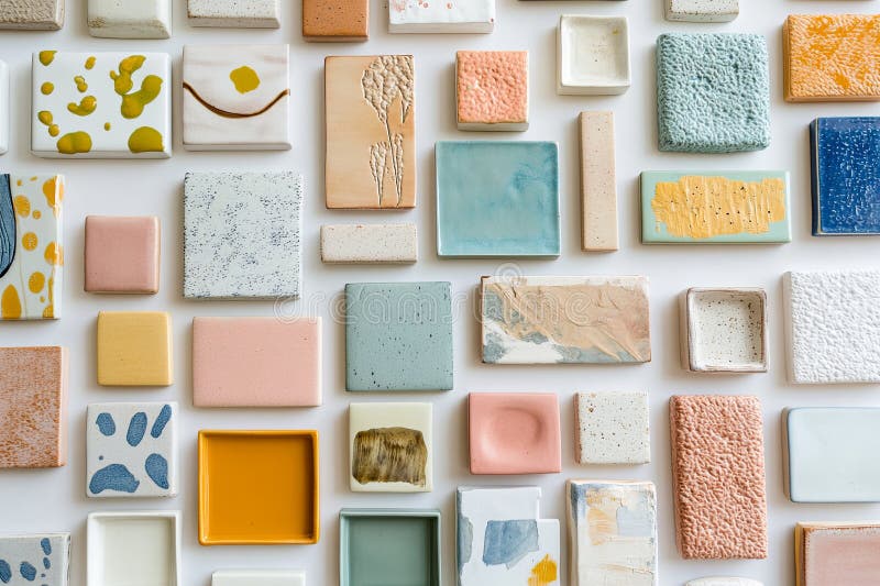 A Flat Lay of Painted Ceramic Tiles Arranged Neatly on a Smooth Stock ...
