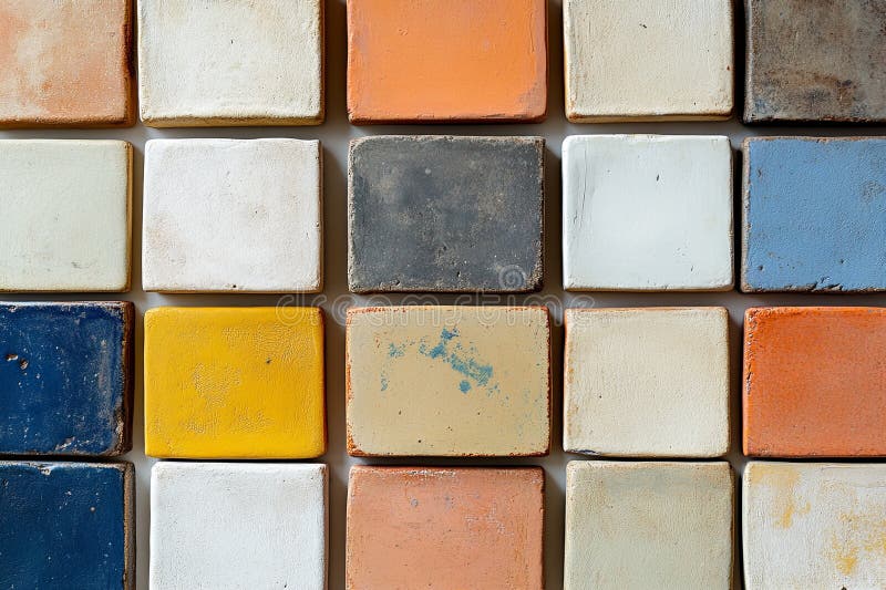 A Flat Lay of Painted Ceramic Tiles Arranged Neatly on a Smooth Stock ...
