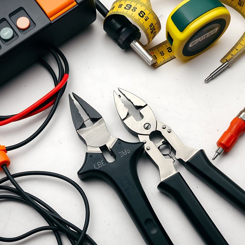 A Flat Lay of a Pair of Cable Cutters with Measuring Tape Wires and ...