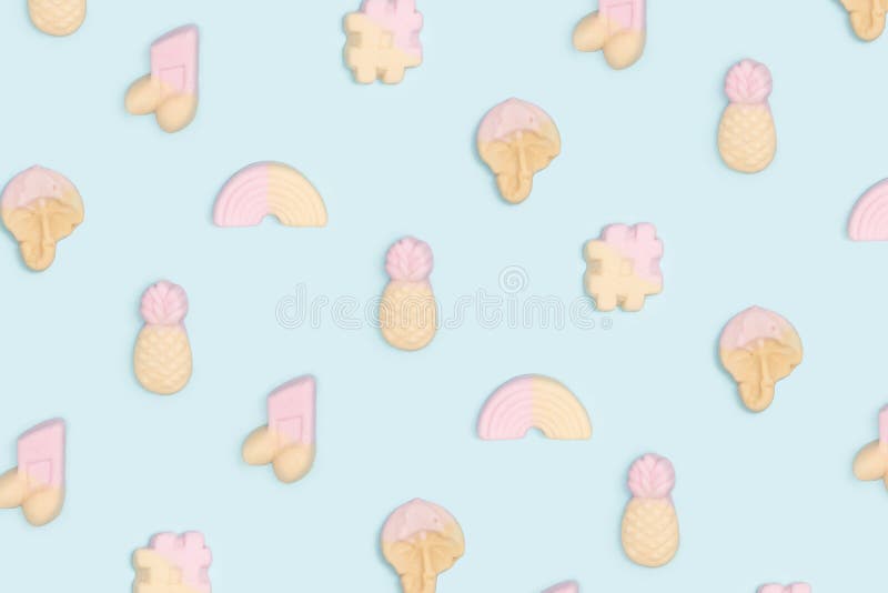 Flat Lay Pattern Arrangement Made of Yummy Jelly Soft Pop Bonbons. Aqua ...