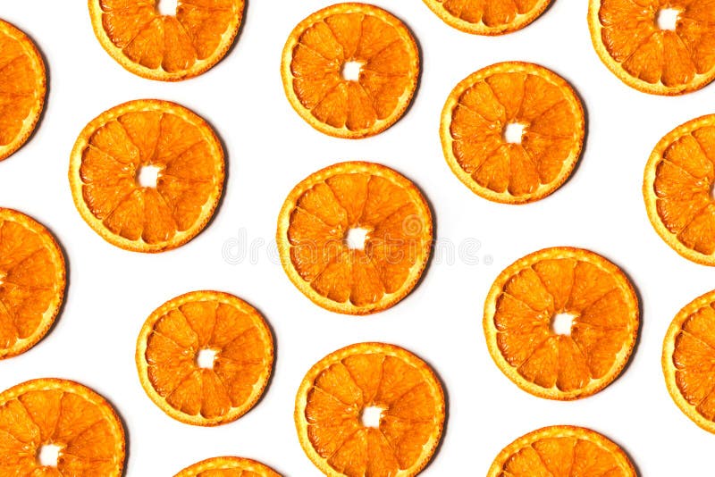Flat Lay Pattern of Dry Orange Slices Isolated on White Background ...