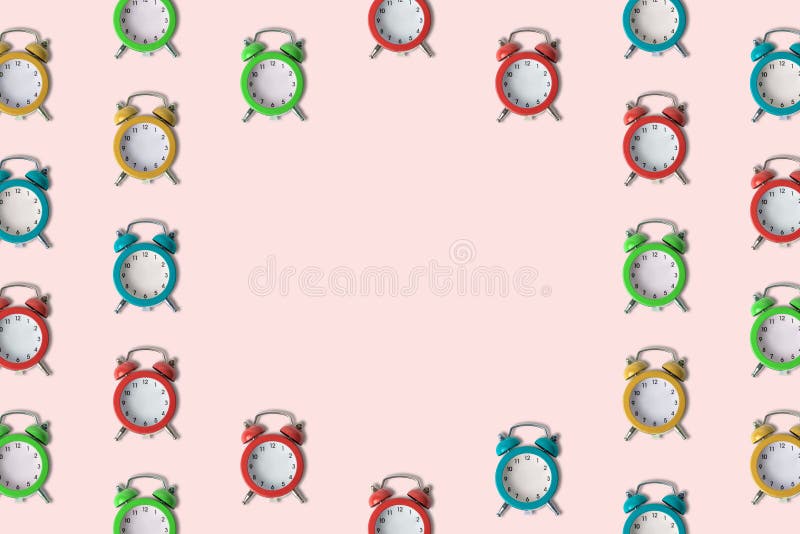 Flat Lay Pattern of Multicolored Alarm Clocks without Arrows Eternity ...