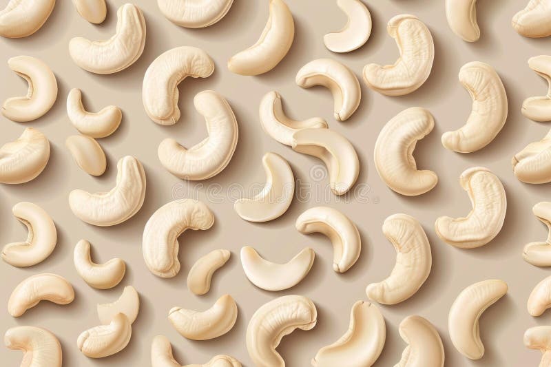 Seamless Pattern of Whole Cashew Nuts on Neutral Background Stock ...