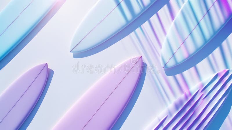 Flat Lay Pattern of Surfboards, Pastel Violet and Blue Colours. White ...