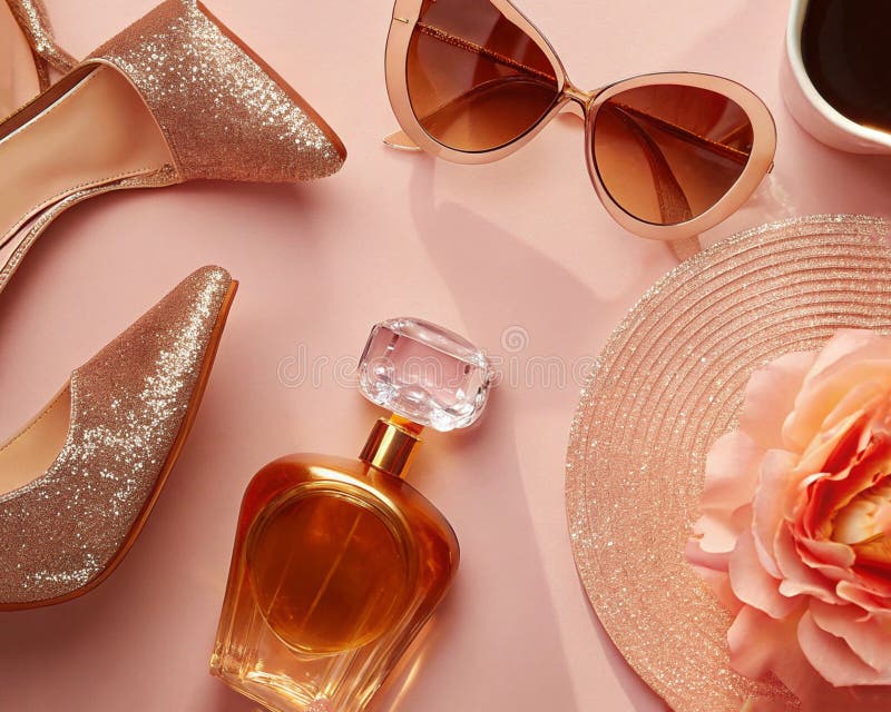 Flat Lay with Perfume Heels and Accessories Generative Ai Stock ...