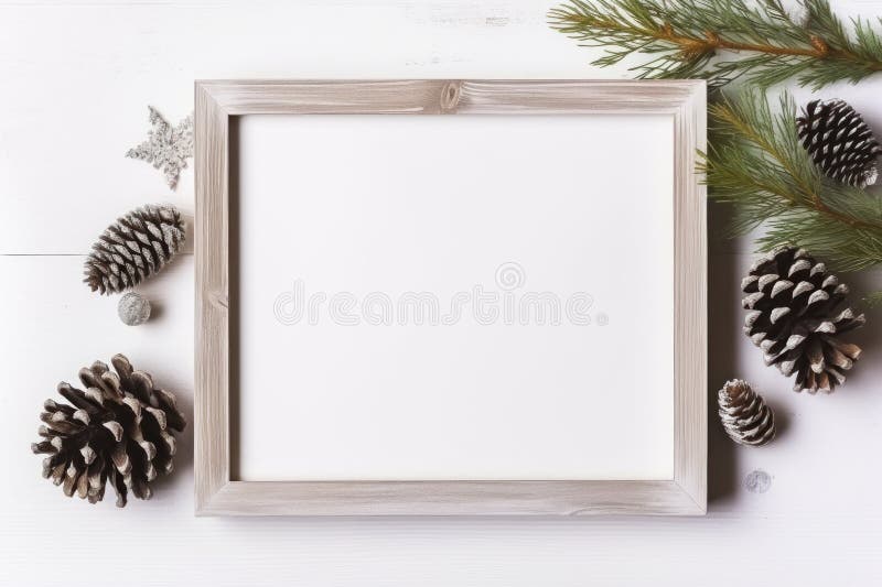 Flat Lay Photo of an Empty Large Picture Frame, Winter Theme ...