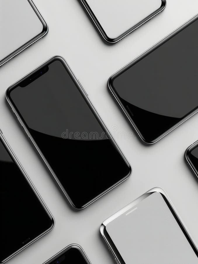 A Flat Lay Photo Showcasing Several Modern Smartphones, Arranged in ...