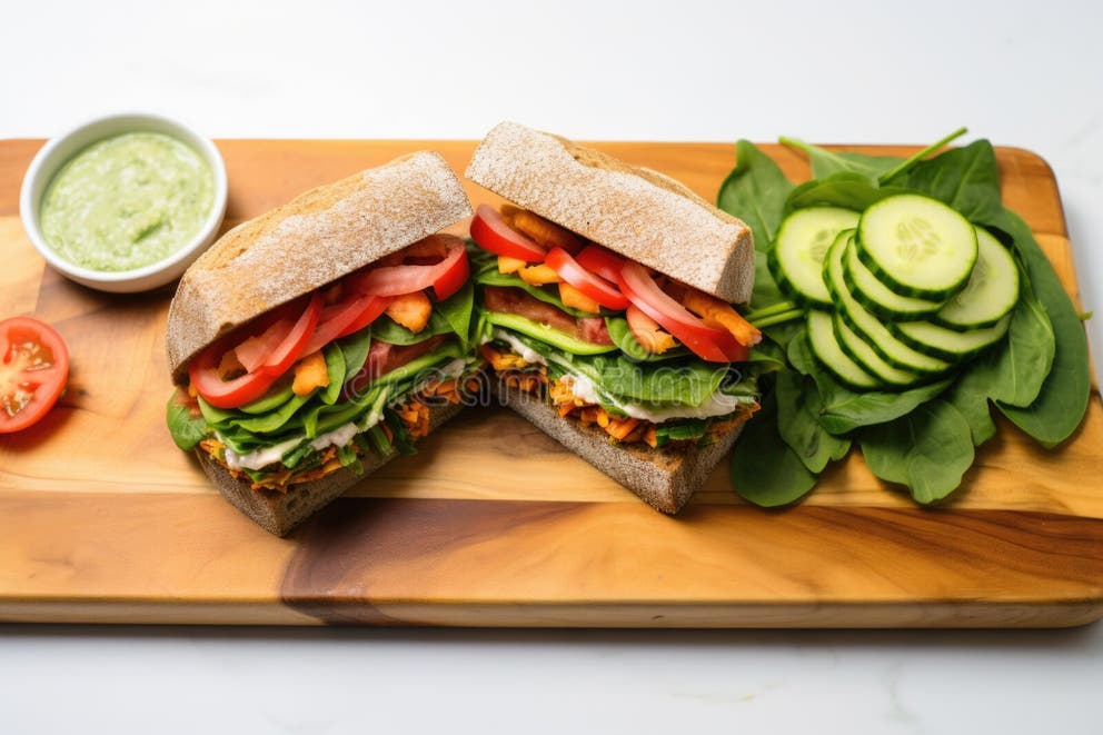 Flat Lay Photo of Veggie Sandwich on a Rectangular Board Stock Image ...