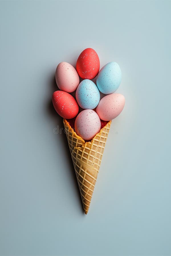 Flat Lay Photography of Small Easter Eggs in an Ice Cream Cone Ai Photo ...