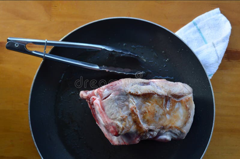 Flat Lay of Pice of Lamb Meat Fried in a Pan Stock Image - Image of ...