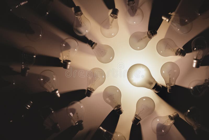 Flat Lay Picture of Switch Off Light Bulbs Except One Turned on. Idea ...