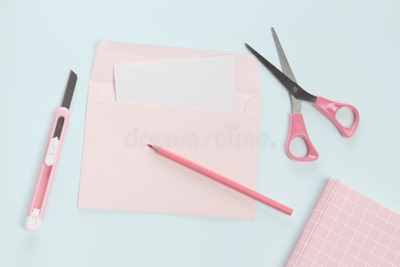 Flat Lay Pink Letter and Stationery Stock Photo - Image of overhead ...