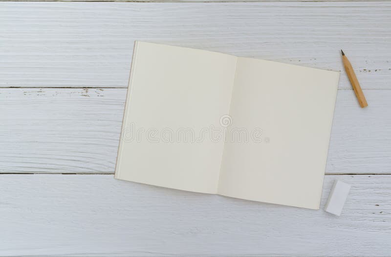 Flat Lay of Plain Notebook with Brown Pencil and Rubber on White ...