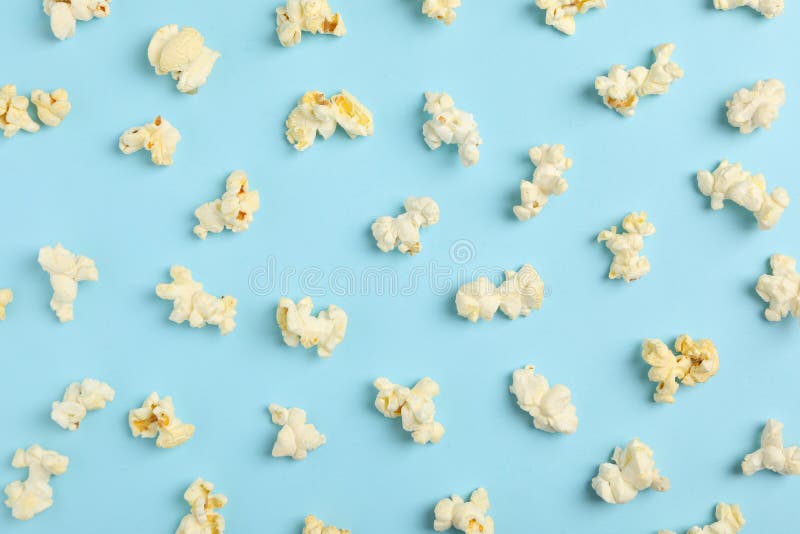 Flat Lay Popcorn on Blue Background. Food for Cinema Stock Photo ...