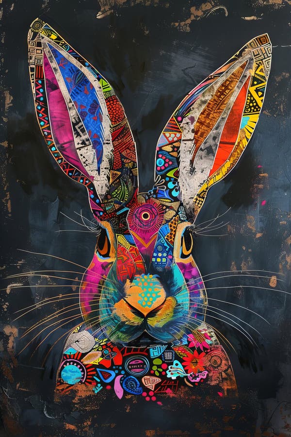 Flat Lay of a Rabbit Head Featuring Vibrant Tribal Ornaments. Stock ...