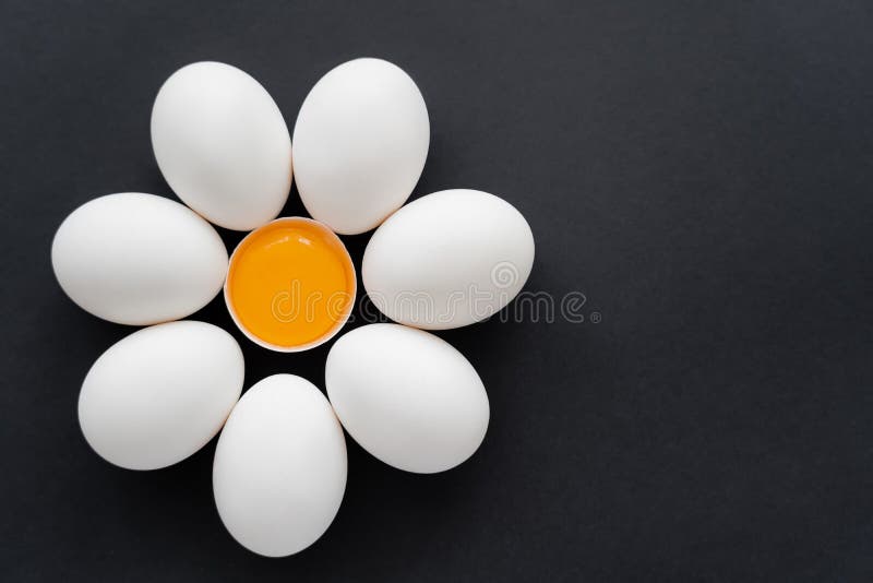 Flat lay of raw yolk in stock image. Image of protein - 256420491