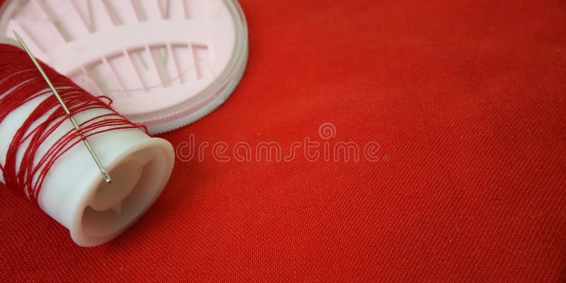 Simple Photo Flat Lay, Red Fabric with Needle and Thread, for White ...