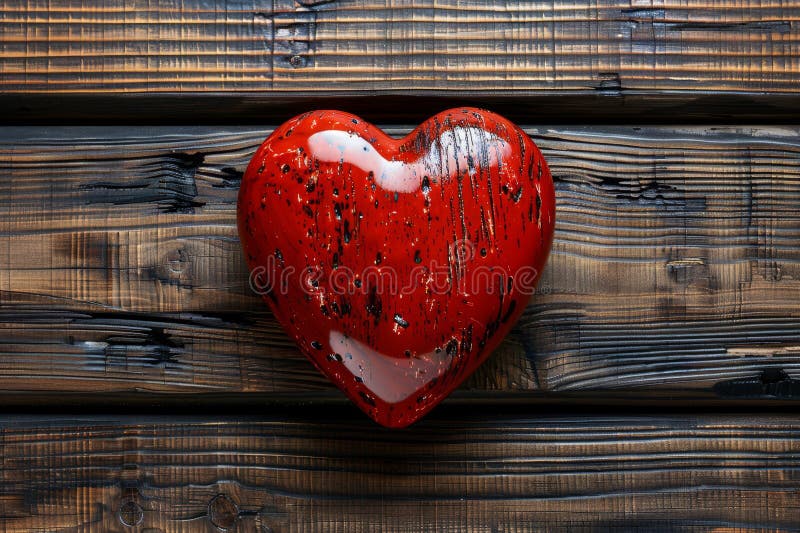 Flat Lay of a Red Heart Figure Surrounded by Musical Notes on a Wooden ...