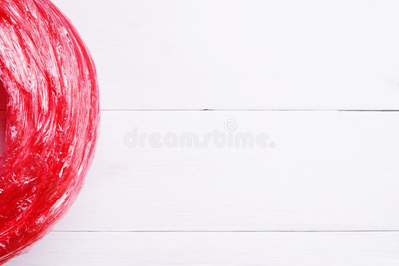 Flat Lay Red Straw Rope Isolated on White Background. Top View Stock ...
