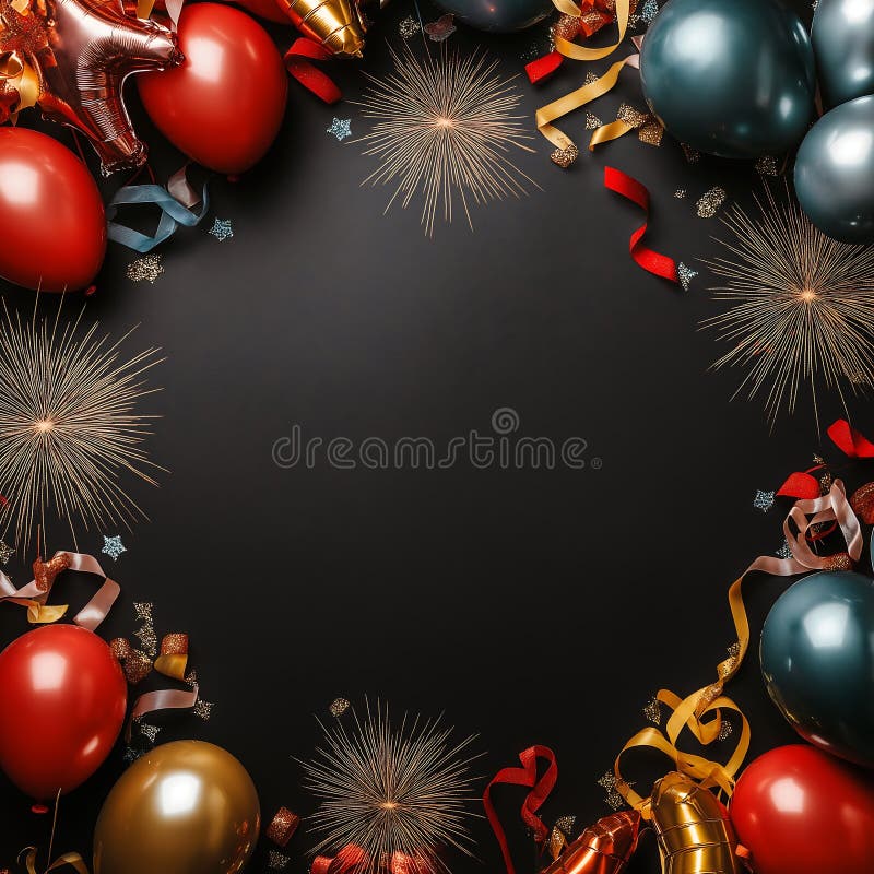 Flat Lay with Ribbon Balloons, Celebration Stock Image - Image of ...