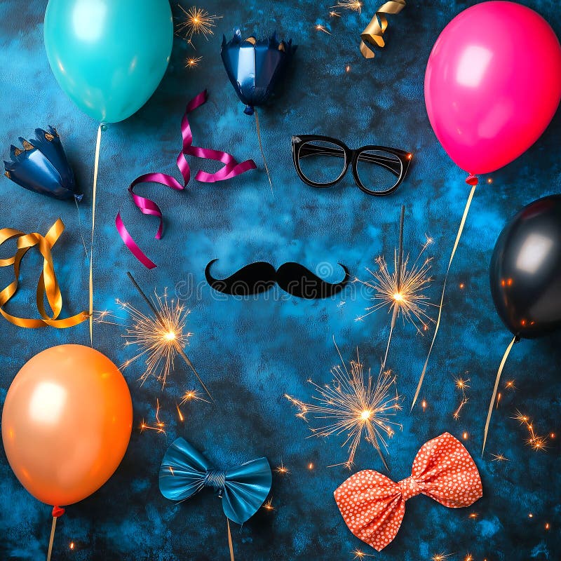 Flat Lay with Ribbon Balloons, Celebration Design Stock Image - Image ...