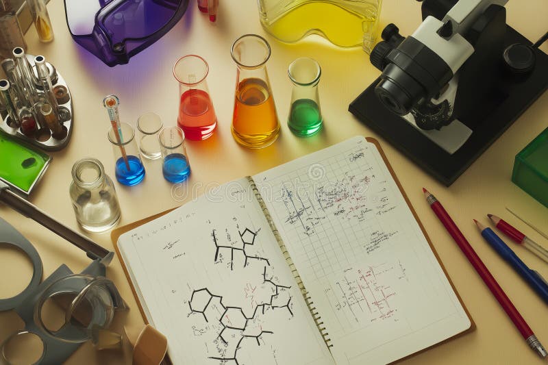 A Flat Lay of Scientific Tools and Objects Including a Microscope Test ...