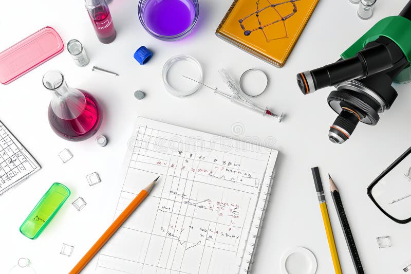 A Flat Lay of Scientific Tools and Objects Including a Microscope Test ...