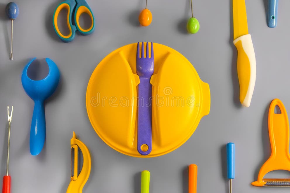 Flat Lay Set of Colour Plastic Ware Stock Photo - Image of plastic ...