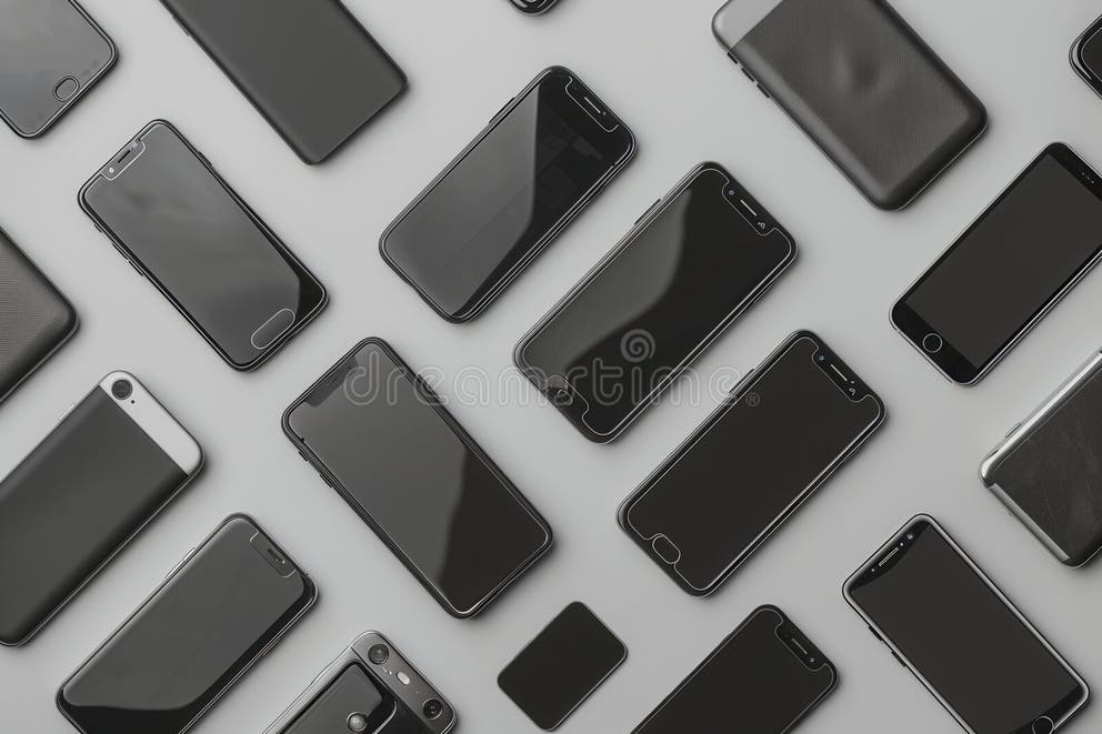 A Flat Lay of Several Modern Smartphones Arranged in Different Angles ...