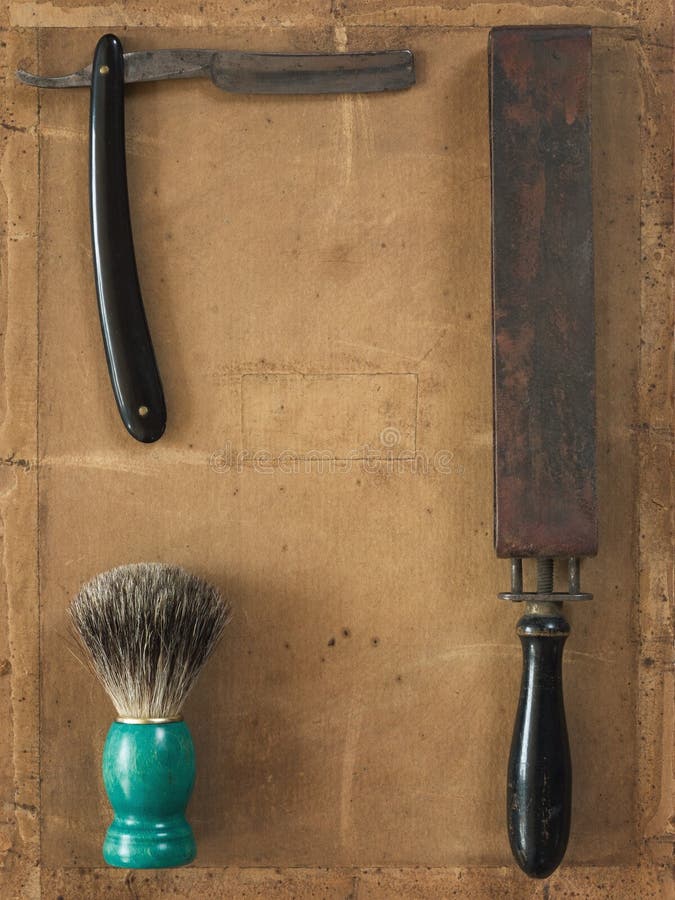 Flat Lay of Shaving Equipment on Vintage Background Stock Image - Image ...
