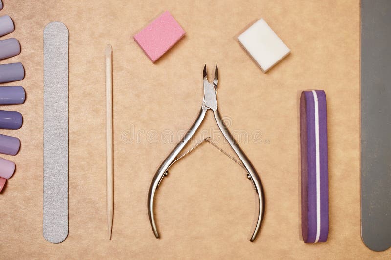 Nail, Manicure, Flat Lay, Purple, Tool, Supplies, File, Nippers, Orange ...