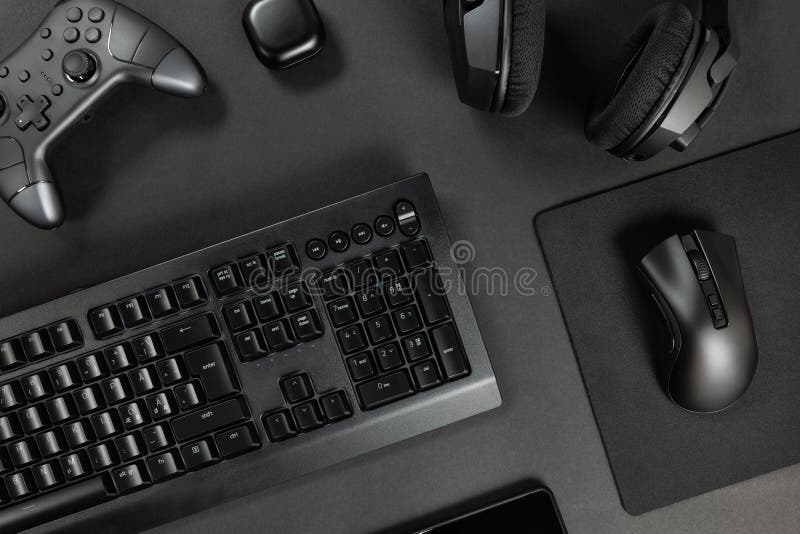 Various Modern Black Wireless Gadgets on Desk Stock Photo - Image of ...