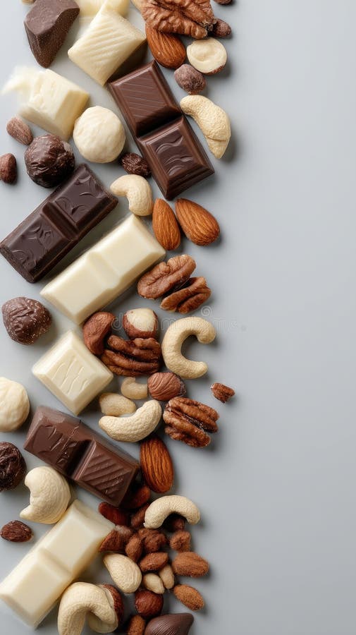 A Flat Lay Showcases a Variety of Chocolate Bonbons and Assorted Nuts ...