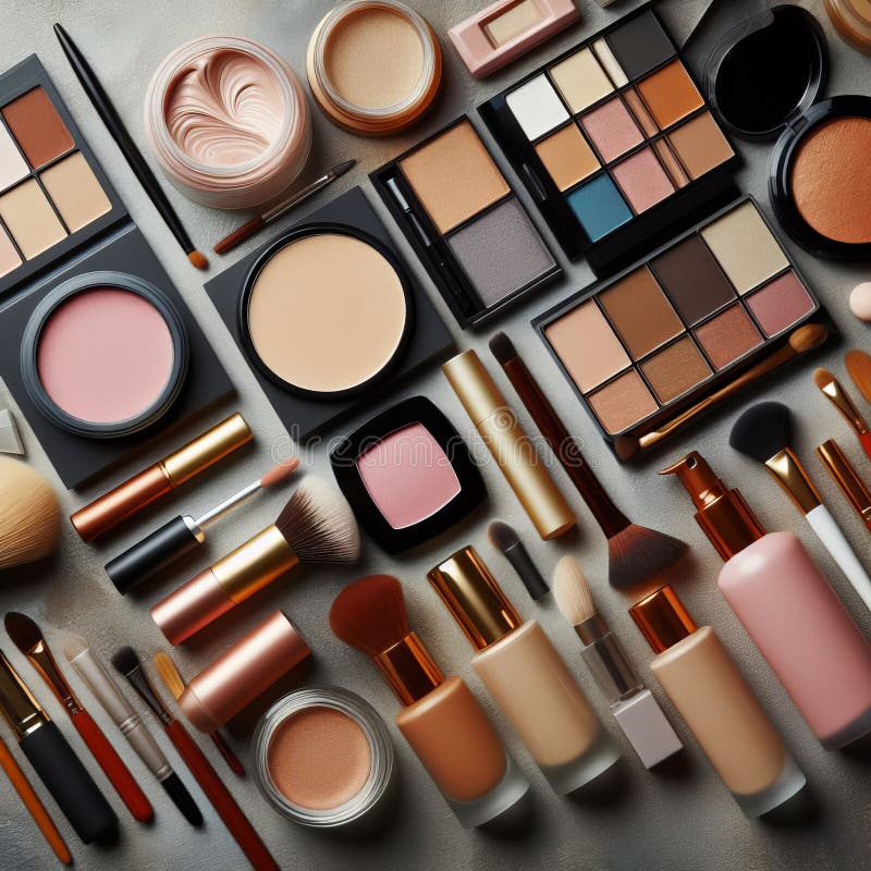 A Flat Lay Showcasing an Array of Makeup Products Including Eyeshadow ...