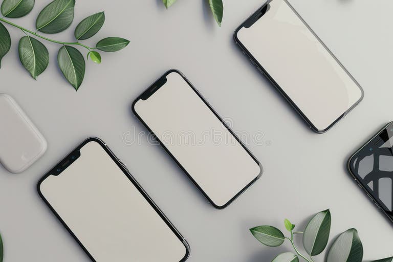 A Flat Lay Showcasing Four Modern Smartphones Arranged at Different ...