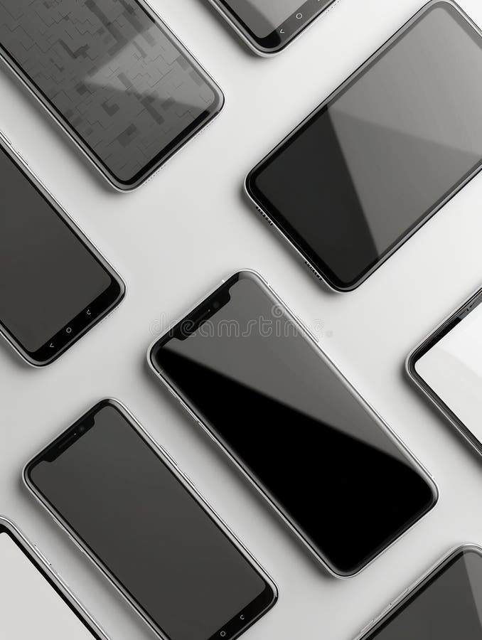 A Flat Lay Showcasing Several Modern Smartphones Arranged in Different ...