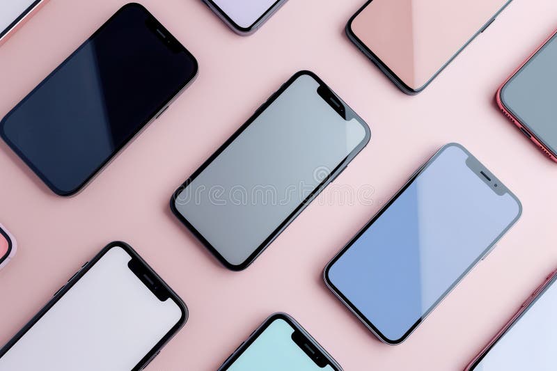 A Flat Lay Showcasing Several Modern Smartphones Arranged at Different ...