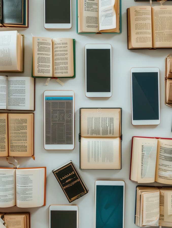 A Flat Lay Showcasing Tablets, E-readers, and Traditional Books ...