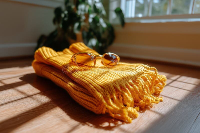 Folded Essentials on Wooden Floor Stock Illustration - Illustration of ...