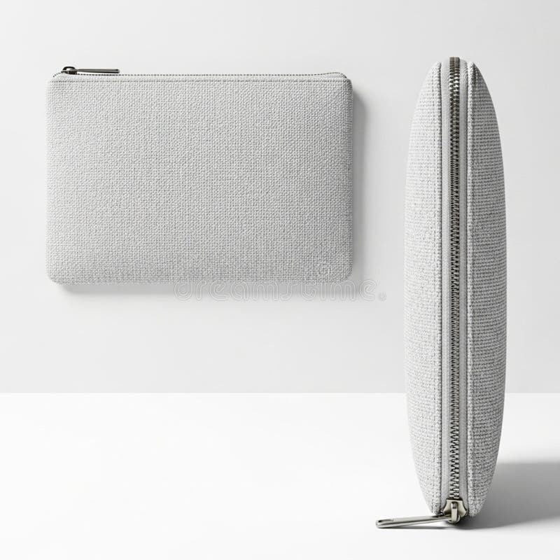 Flat Lay and Side View of Blank White Canvas Zipper Pouch Mockup Stock ...