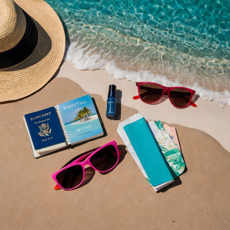 Flat Lay of Spring Break Travel Essentials Including Sunglasses and ...